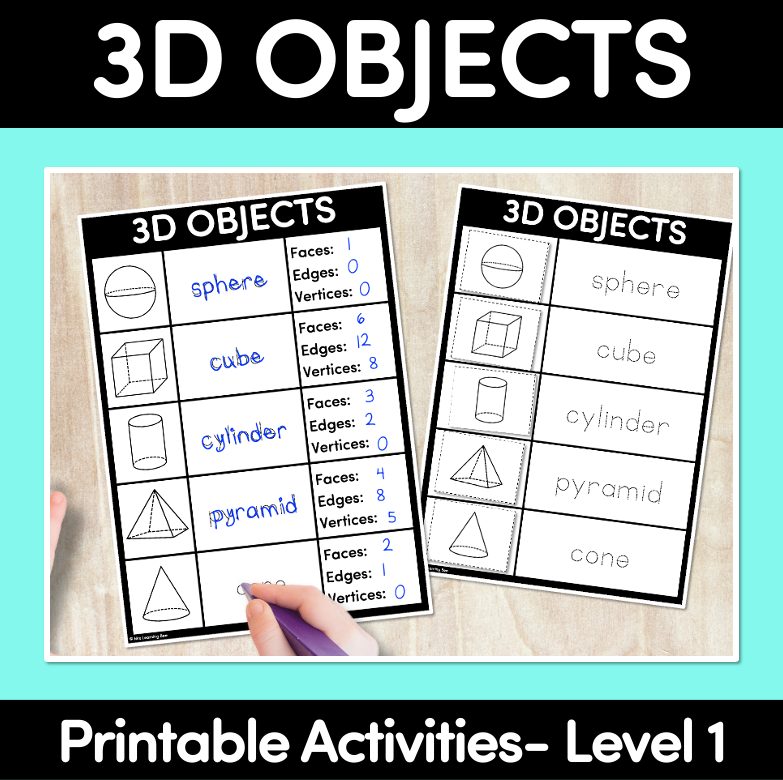 3D OBJECTS PRINTABLES Level 1 - Mrs Learning Bee