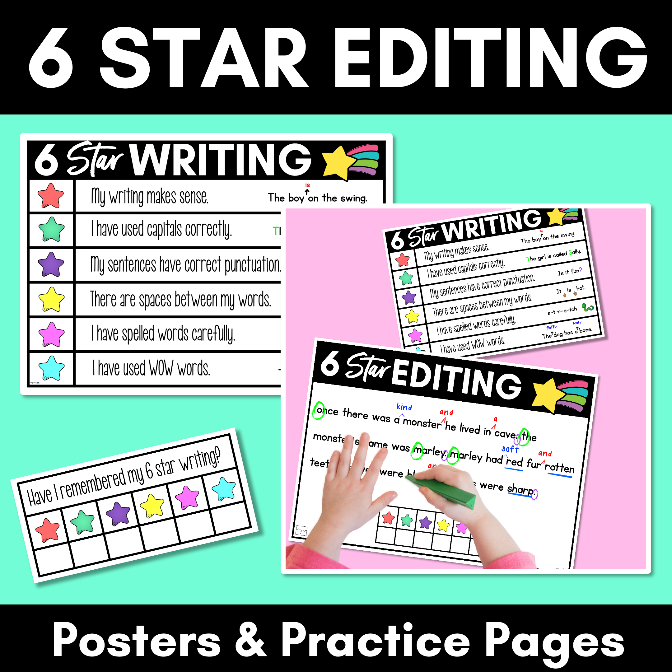 6 Star Editing Checklist - Re-read, Edit and Review Writing - Posters ...