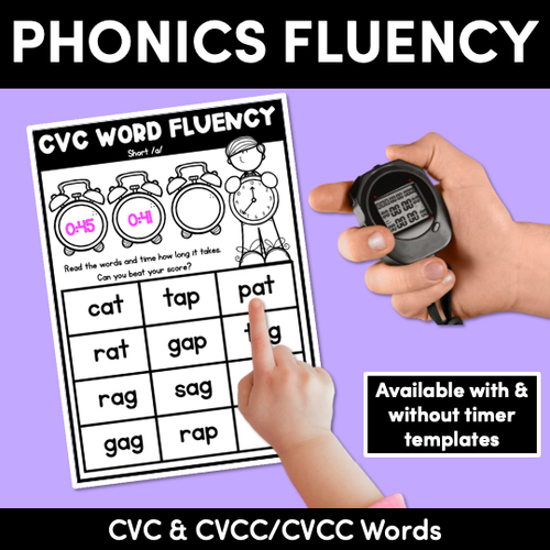 Kindergarten Reading Fluency with CVC Word Drills - Short Vowel Word ...