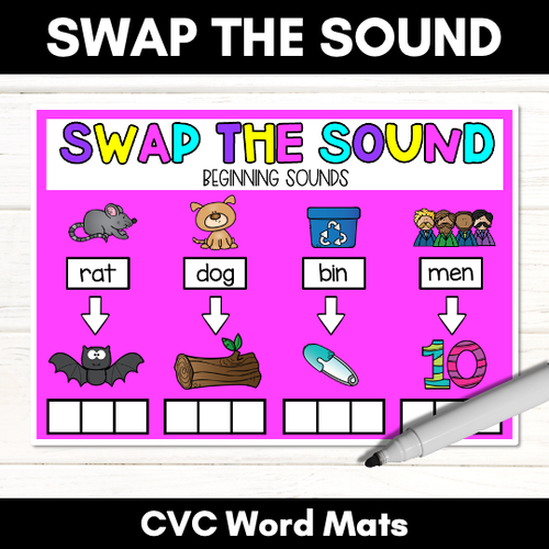 CVC WORD MATS - Swap the Sound - Mrs Learning Bee