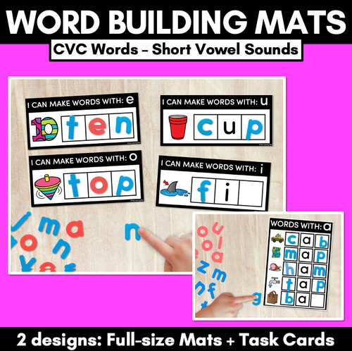 CVC WORD BUILDING MATS - No Prep Short Vowel Phonics Activities for ...