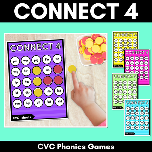 CVC WORDS NO PREP PHONICS GAME - CONNECT 4 - Mrs Learning Bee