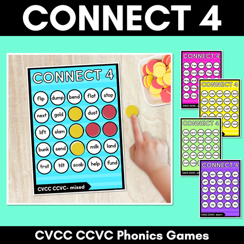 CVCC CCVC WORDS NO PREP PHONICS GAME - CONNECT 4 - Mrs Learning Bee