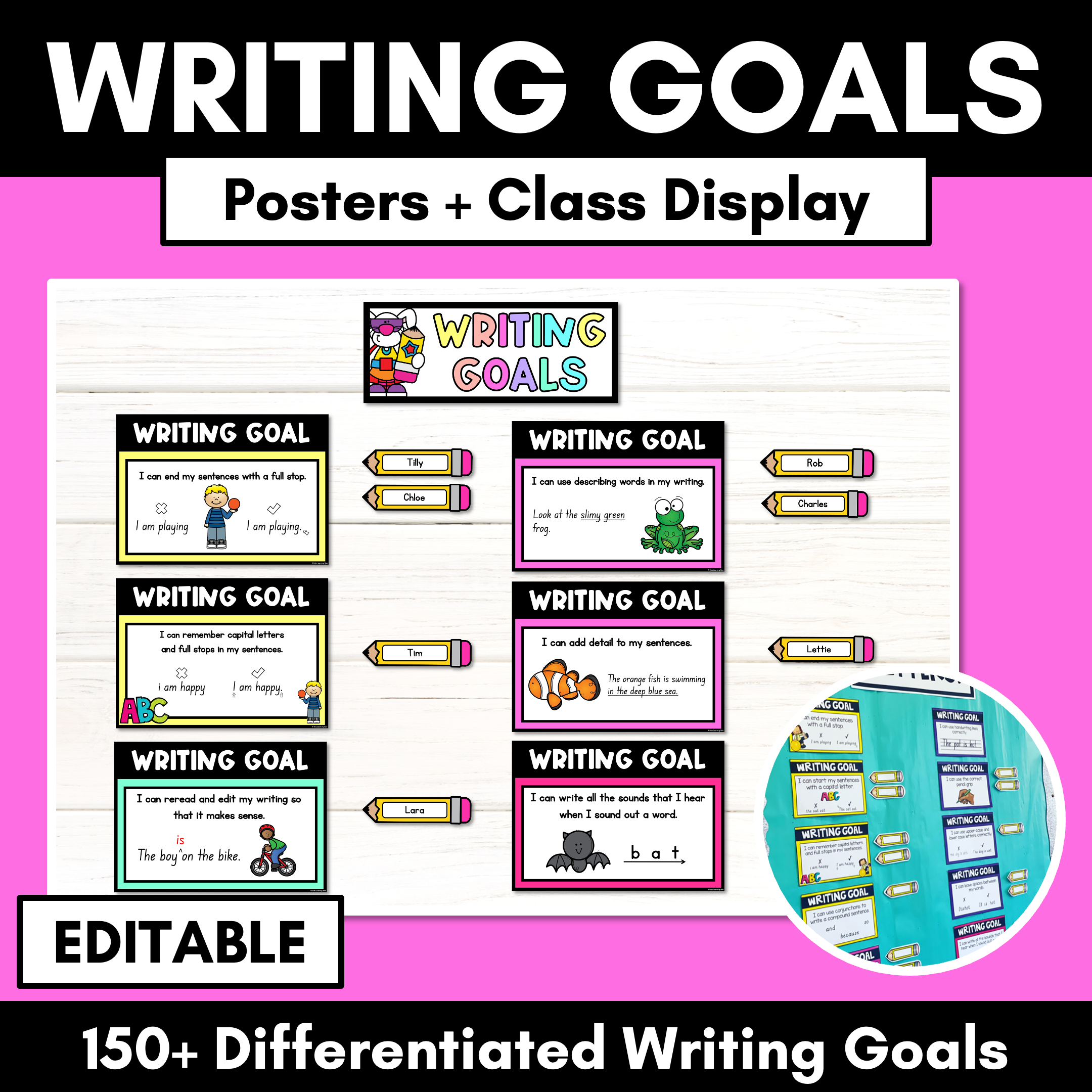 EDITABLE Writing Goals for Students - Learning Goal Posters - Mrs ...