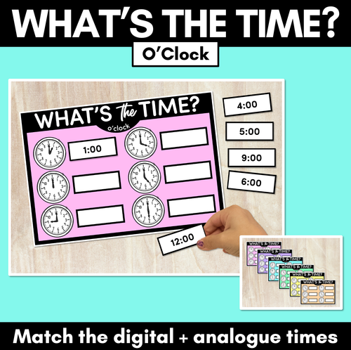 MATCH THE TIME MATS - O'Clock - Digital and Analog Time - Mrs Learning Bee
