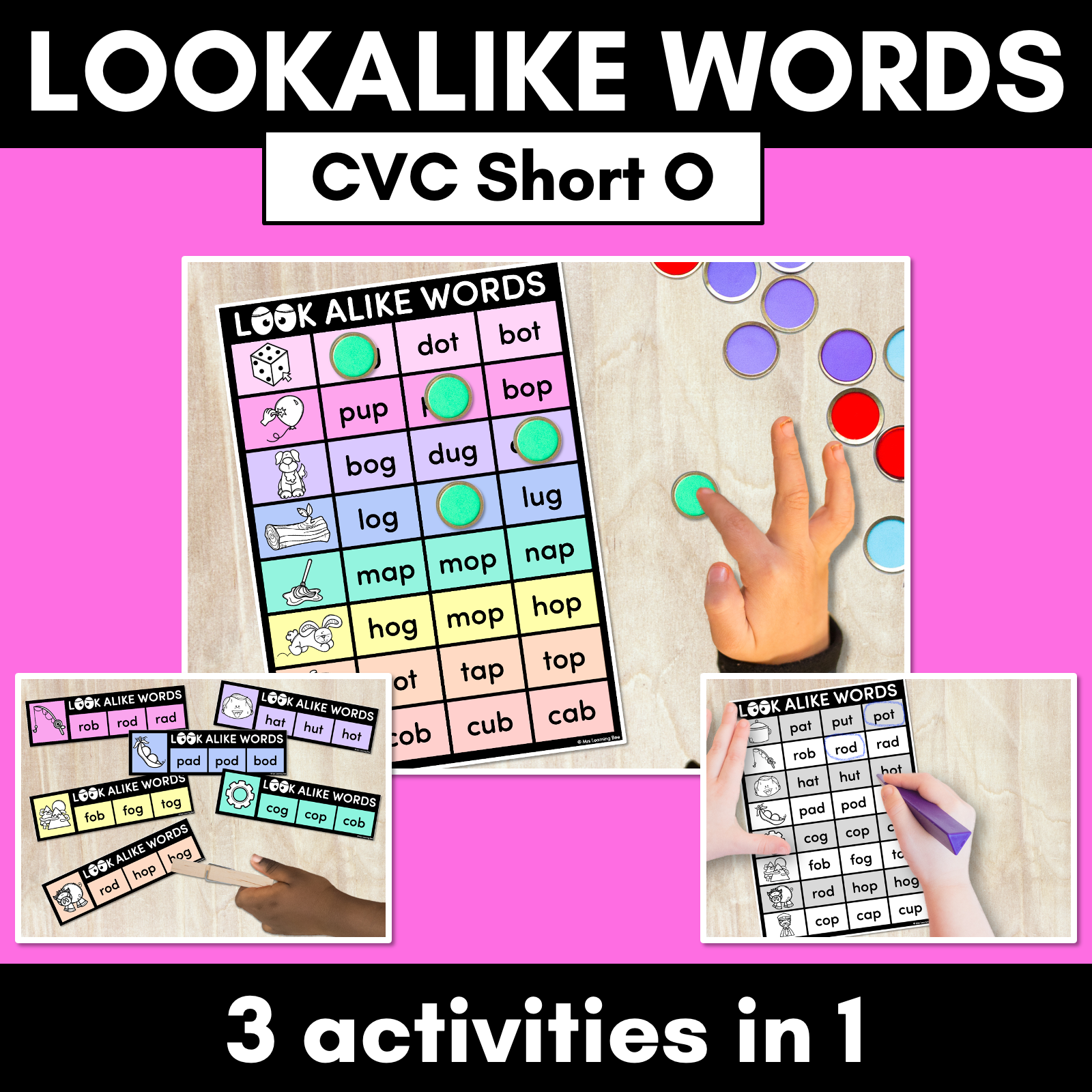 LOOKALIKE WORDS with CVC Words - Short O CVC Words - Task Cards ...
