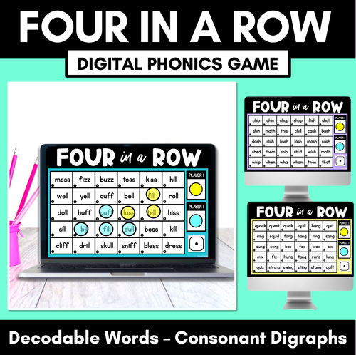 Consonant Digraph Words DIGITAL Phonics Game - Four in A Row Decodable ...