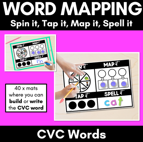 CVC Words SPIN IT TAP IT MAP IT SPELL IT - CVC Word Mapping Mats - No ...