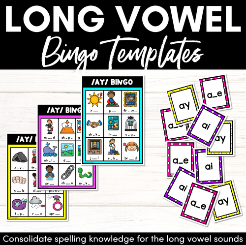 LONG VOWEL WORDS BINGO - Vowel Teams and Long Vowel Phonemes Phonics Game
