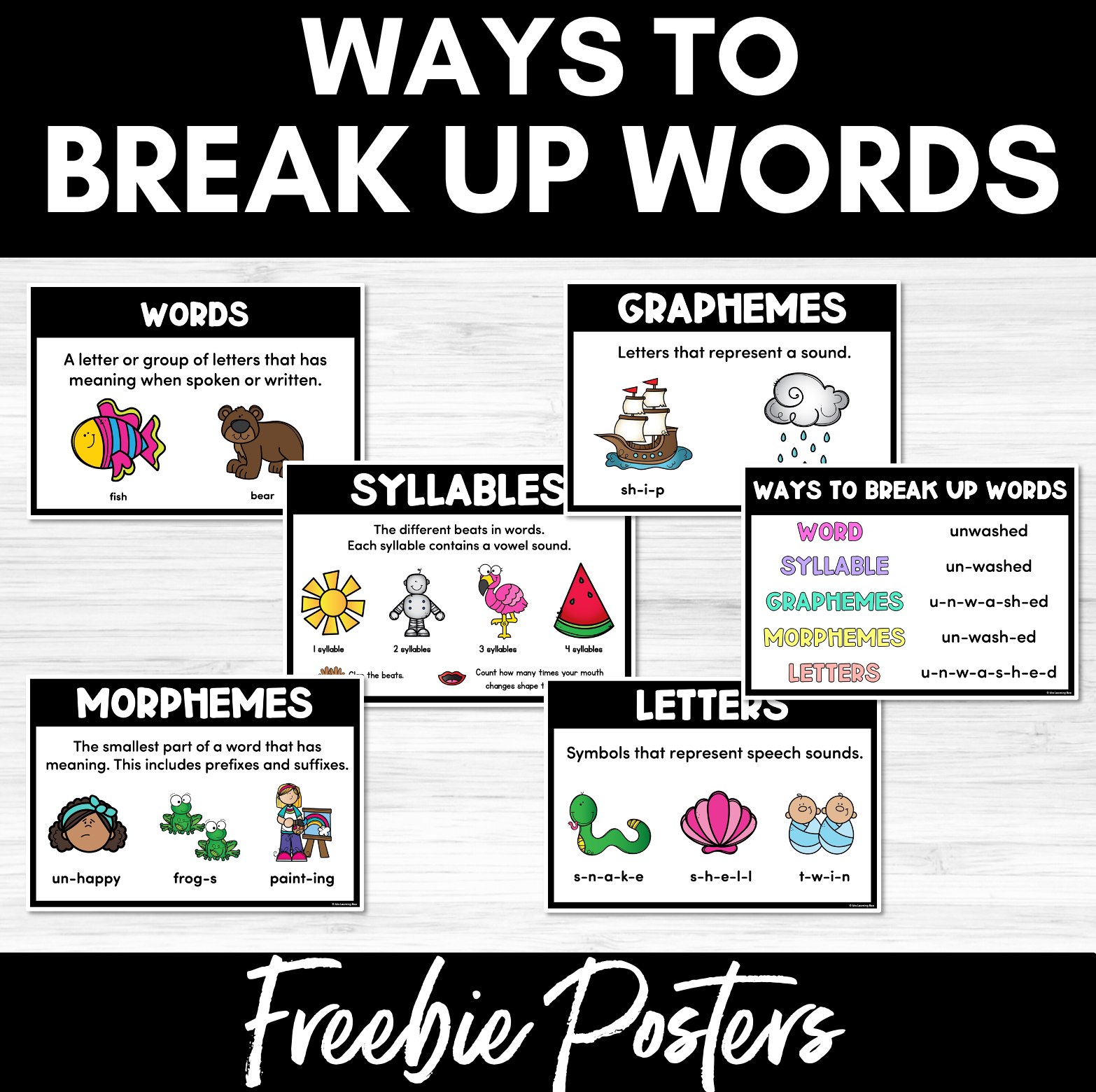 WAYS TO BREAK UP WORDS Posters- Words, Syllables, Graphemes, Morphemes ...