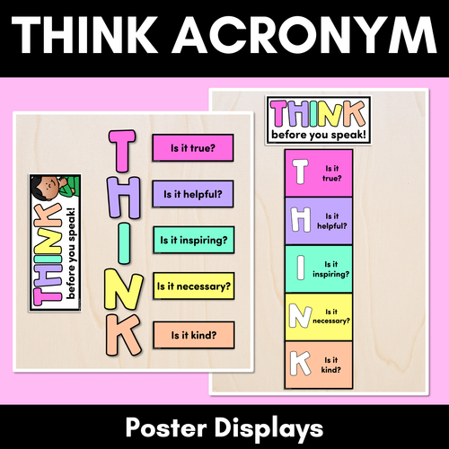 THINK Acronym Posters - Rainbow Classroom Decor - Mrs Learning Bee