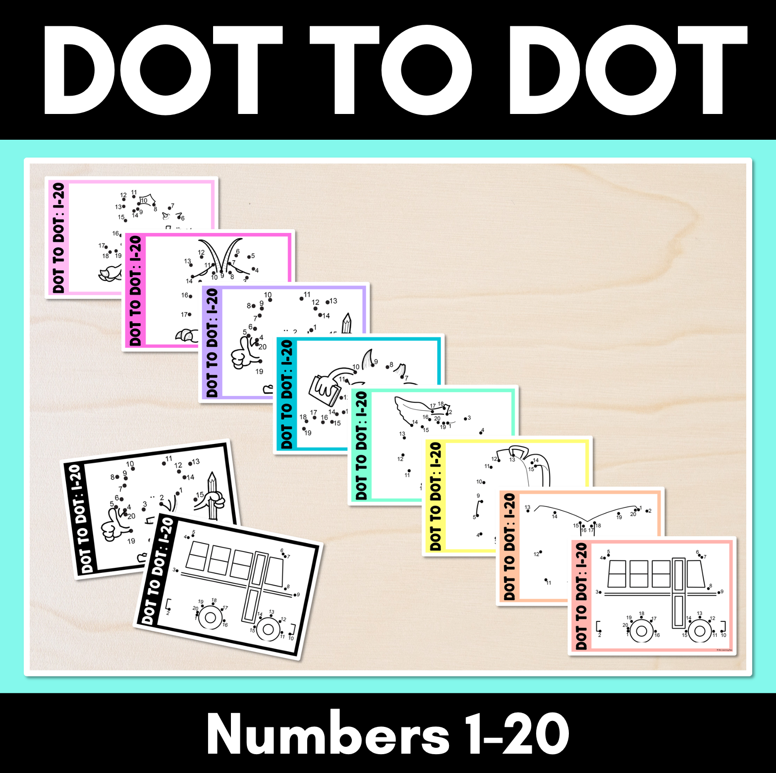 Dot To Dot Task Cards and Worksheets - Numbers 1-20 - Mrs Learning Bee