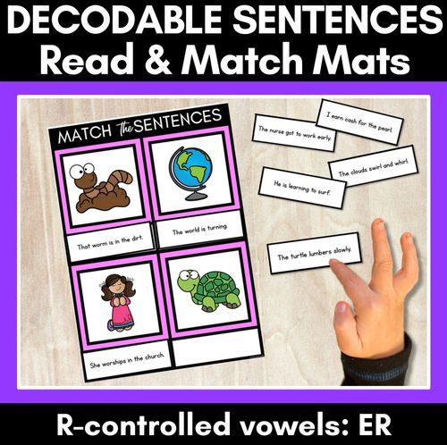R-Controlled Vowels ER Phoneme Decodable Sentence Mats - Read & Match ...