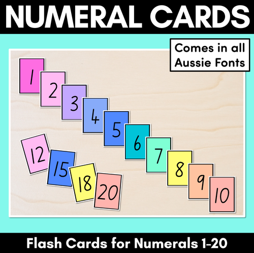Numeral Flash Cards - Numbers 1-20 - Mrs Learning Bee