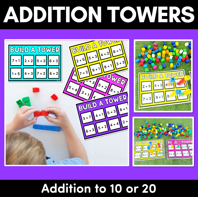 Addition Towers - Build A Tower - Addition to 10 and Addition to 20 ...