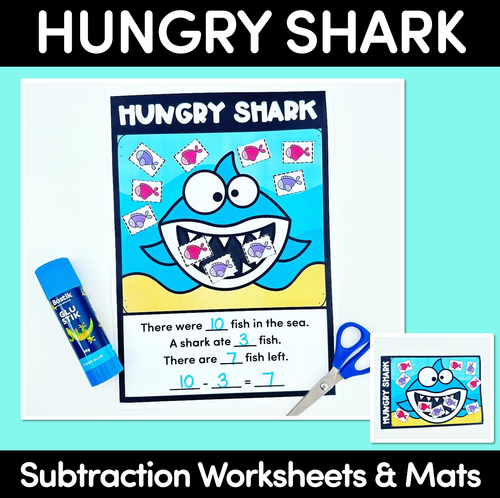 Hungry Shark - Subtraction Worksheets & Subtraction Mats - Mrs Learning Bee