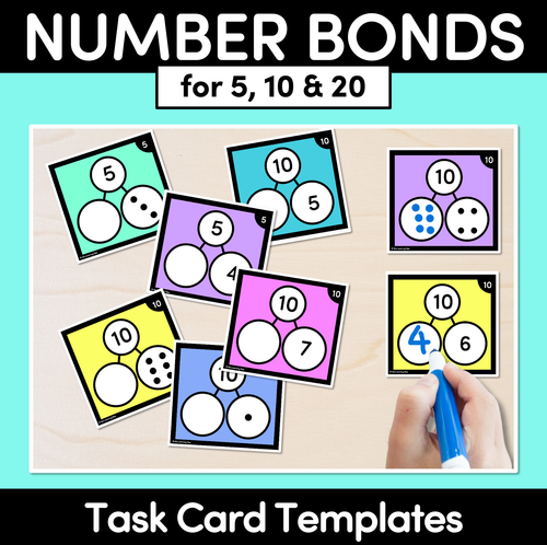 Number Bonds to 5, 10 and 20 - Task Cards - Mrs Learning Bee