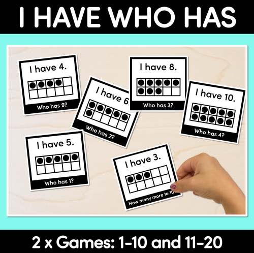 I Have Who Has with ten frames - Numbers 1-10 and 11-20 - Mrs Learning Bee