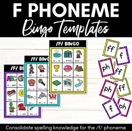 F SOUND BINGO - Ways to spell the /f/ phoneme - Mrs Learning Bee