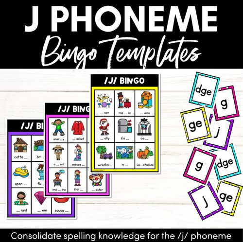 J SOUND BINGO - Ways to spell the /j/ phoneme - Mrs Learning Bee