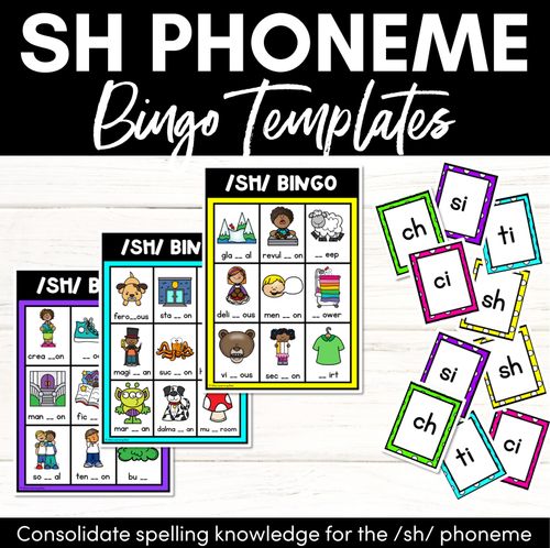 SH SOUND BINGO - Ways to spell the /sh/ phoneme - Mrs Learning Bee