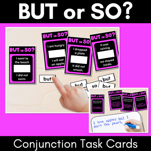 BUT or SO - Conjunction Task Cards - VCOP aligned - Mrs Learning Bee