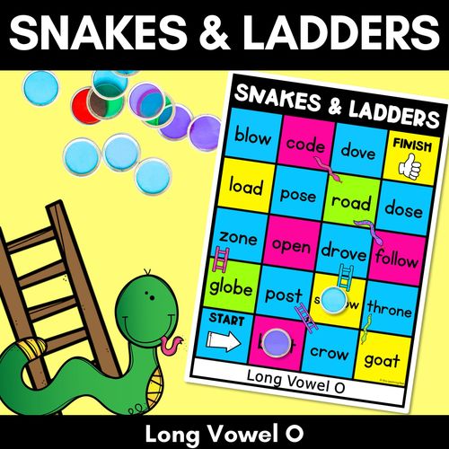 Phonics Game for LONG O Words - Snakes & Ladders - Mrs Learning Bee