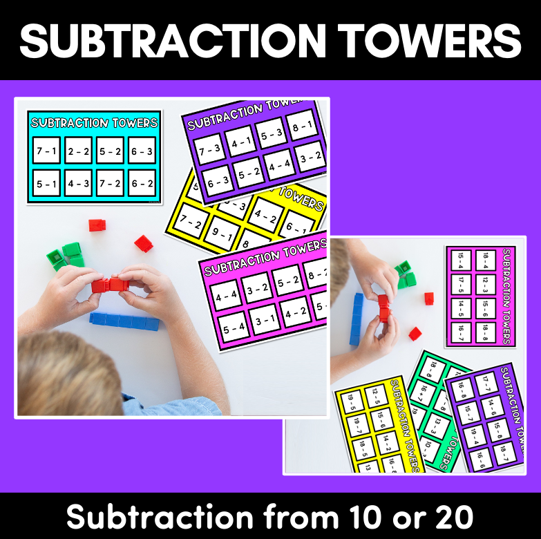 Tower Subtraction - Subtraction from 10 or 20 - Mrs Learning Bee