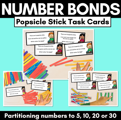 Number Bond Popsicle Stick Task Cards - partitioning numbers to 5, 10 ...