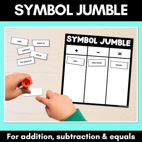 Symbol Jumble Worksheet - Addition, Subtraction and Equal To - Mrs ...
