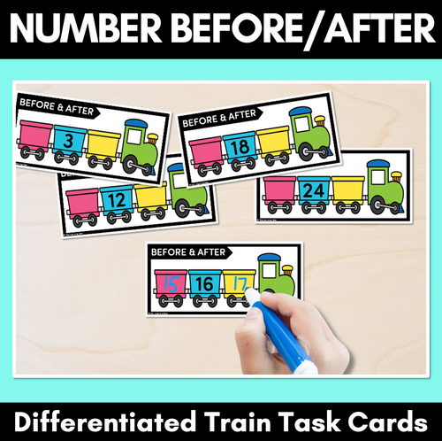 Number Before & After Train Task Cards - Mrs Learning Bee