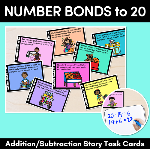 Number Bonds to 20 Story Task Cards- Word Problems for Addition ...