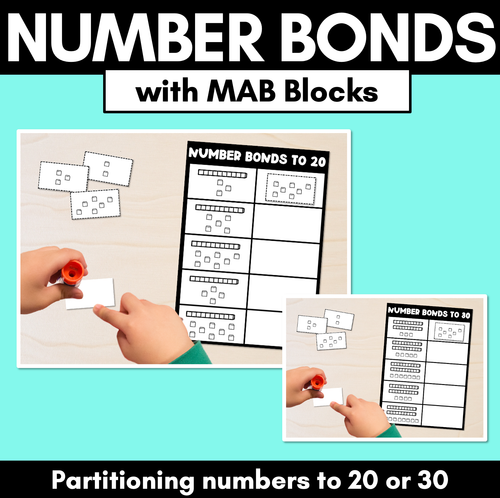 Number Bonds to 20 or 30 - Cut & Paste with MAB Blocks - Mrs Learning Bee