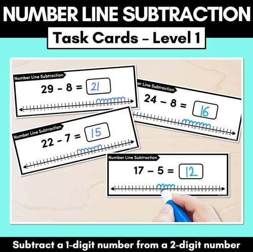 Number Line Subtraction Task Cards Level 1: Subtracting 1-Digit Numbers ...