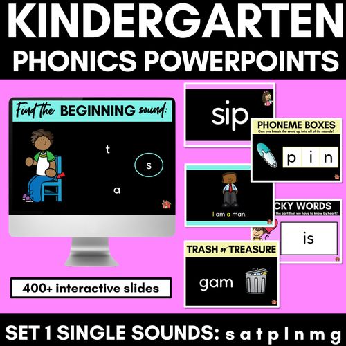 Kindergarten Phonics PowerPoints Set 1 - s a t p i n m g - Mrs Learning Bee