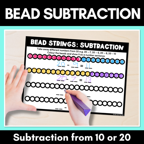 Bead Subtraction Worksheets - Subtraction from 10 or 20 - Mrs Learning Bee