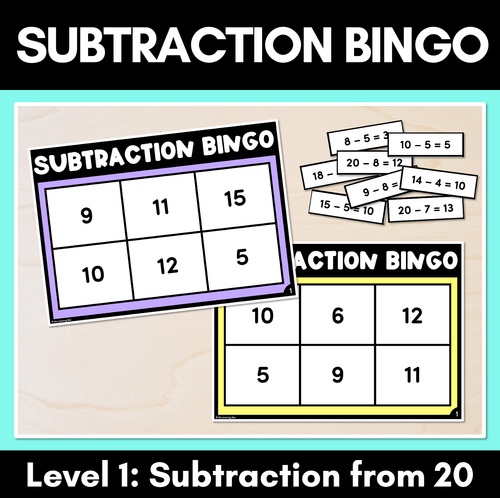 Subtraction Bingo Level 1 - Subtraction from 10 or 20 - Mrs Learning Bee