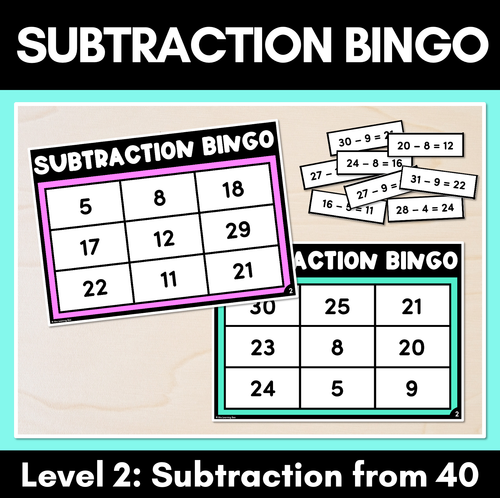 Subtraction Bingo Level 2 - Subtraction from 40 - Mrs Learning Bee