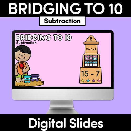 Bridging to 10 Subtraction Sandcastle Digital Slides - Mrs Learning Bee