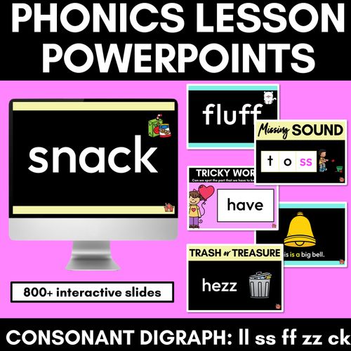 Consonant Digraphs Phonics Powerpoint - LL SS FF ZZ CK - Mrs Learning Bee