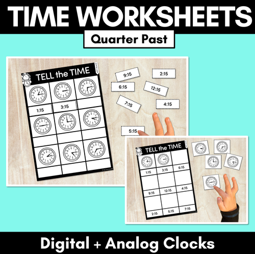 TIME WORKSHEETS - Telling the time to quarter past - Mrs Learning Bee