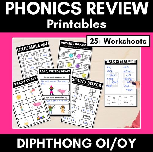 Diphthong OI/OY Worksheets - PHONICS REVIEW for Diphthong Sounds - Mrs ...