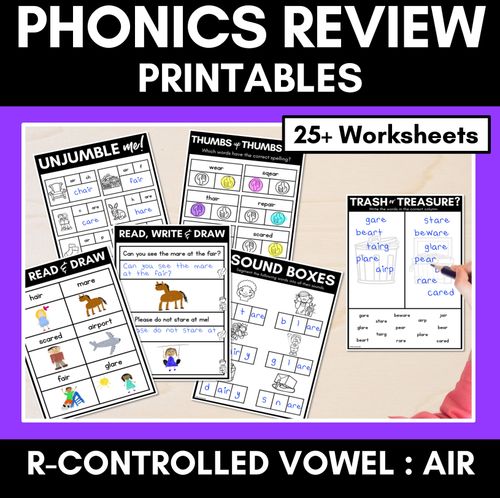R-Controlled AIR Worksheets - PHONICS REVIEW for R-Controlled Vowel ...