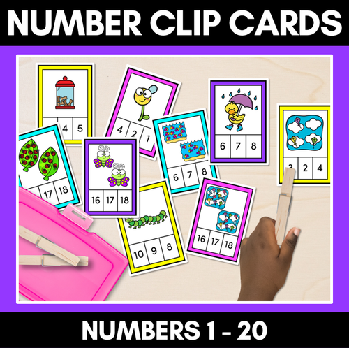 Number Clip Cards for 1-20 - Kindergarten Math Center - Colour Pack