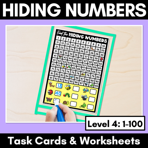 Find the Hidden Numbers - 1-100 - Level 4 Task Cards & Worksheets
