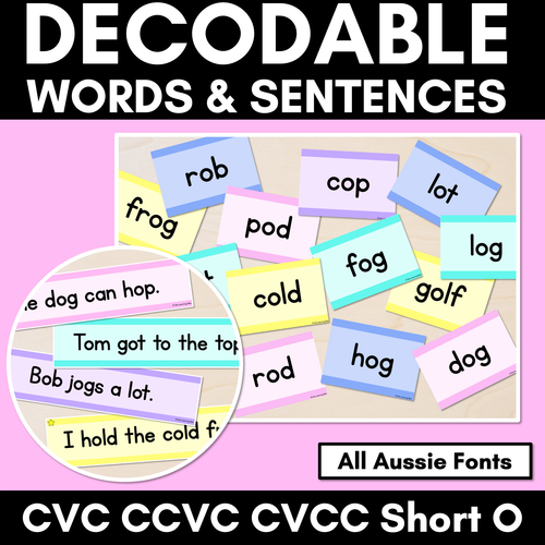 CVC CVCC CCVC Short O Decodable Words and Sentence Cards - Mrs Learning Bee