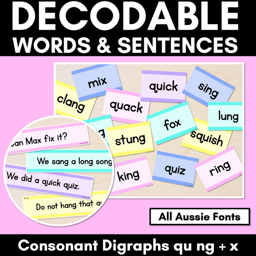 Consonant Digraphs QU NG + X Decodable Words and Sentence Cards - Mrs ...