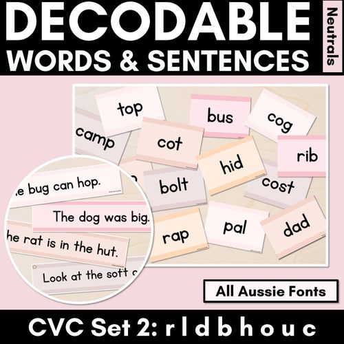Neutral CVC CVCC CCVC Decodable Words and Sentence Cards - Set 2 - r l ...