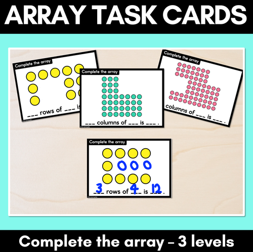 Arrays Task Cards - Complete the Array - 3 Levels - Mrs Learning Bee