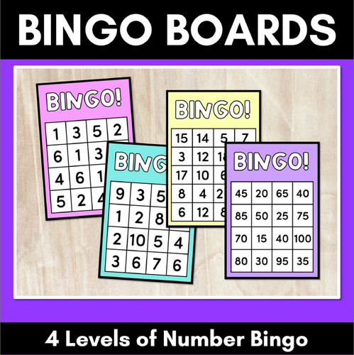 Number Bingo Boards - 4 Levels - Mrs Learning Bee